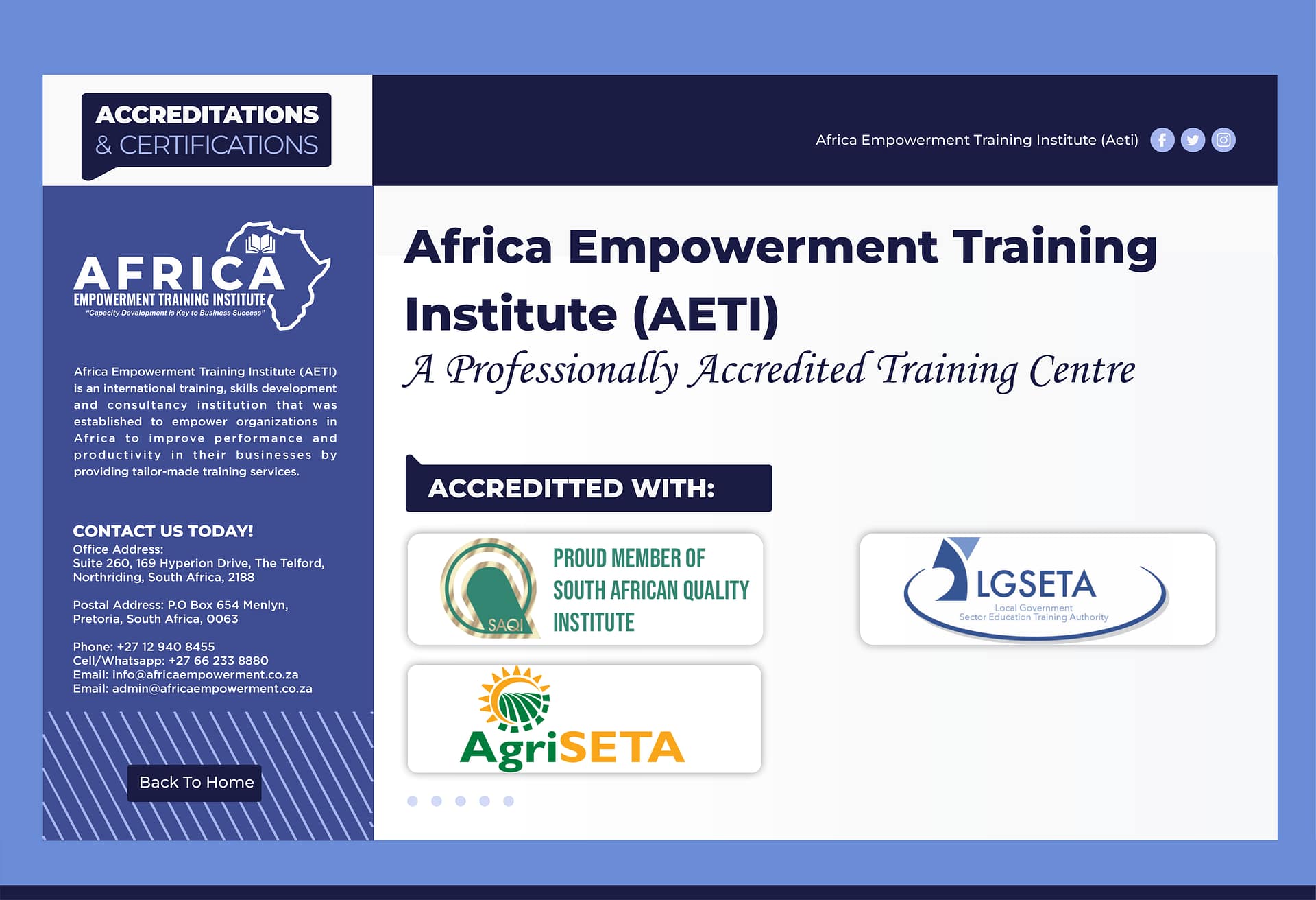 TRAINING CENTRES – Africa Empowerment Training Institute